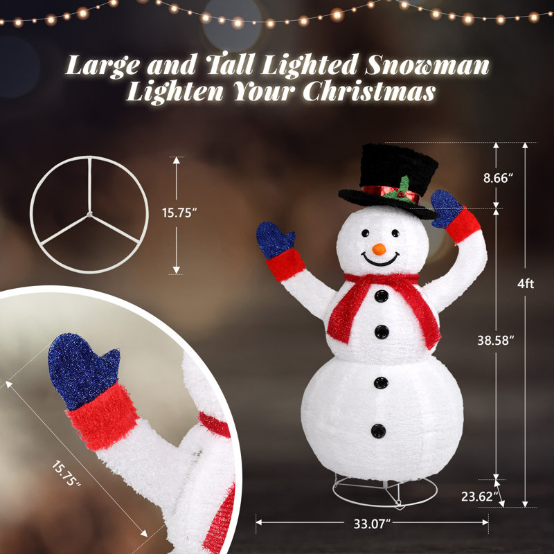 The Holiday Aisle® 4ft Electric Snowman Outdoor Christmas Decorations with 120 LED Lights ...